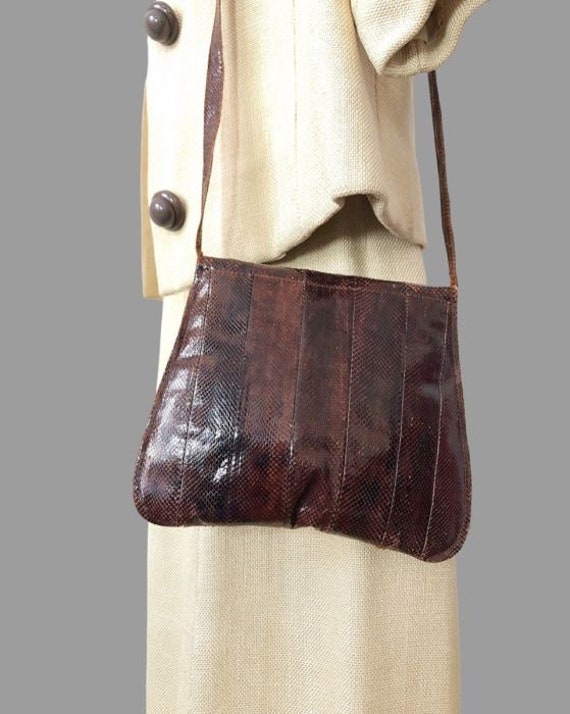 40s eel skin shoulder bag, vintage purse made in phil… - Gem