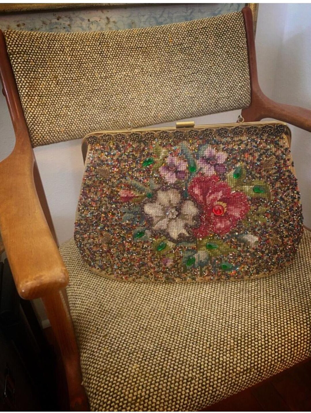 40s Lucite Handle Beaded Bag, Vintage Floral Tapestry Purse by Soure - Etsy