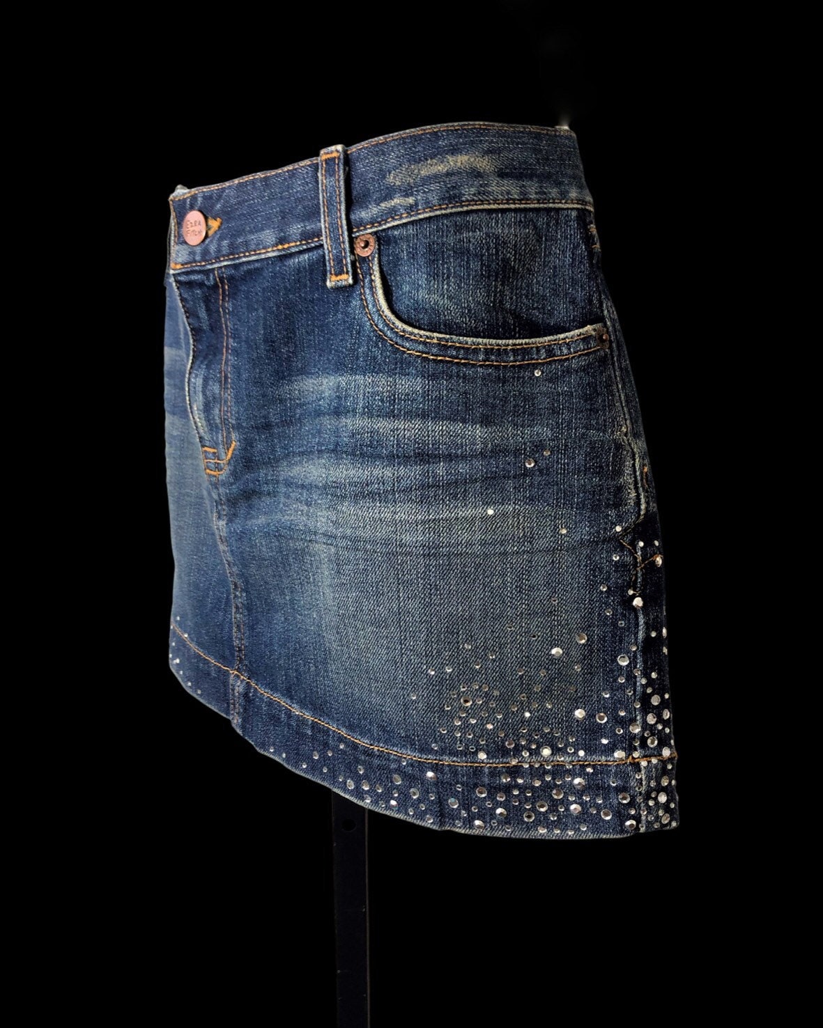80s Denim Mini Embellished With Mirrors Ezra Fitch 5 Pocket - Etsy