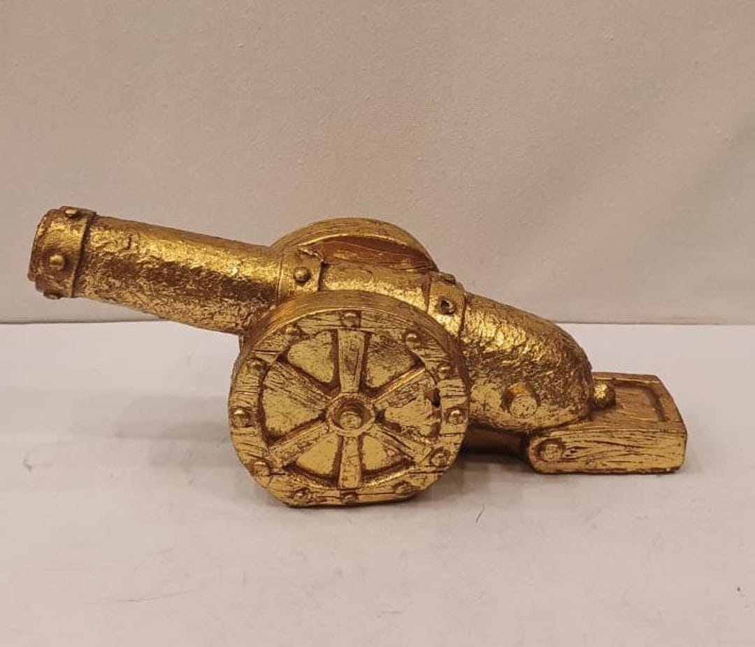 Antique-style Resin Cannon Figurine | Gold Tabletop Decor | Vintage ...