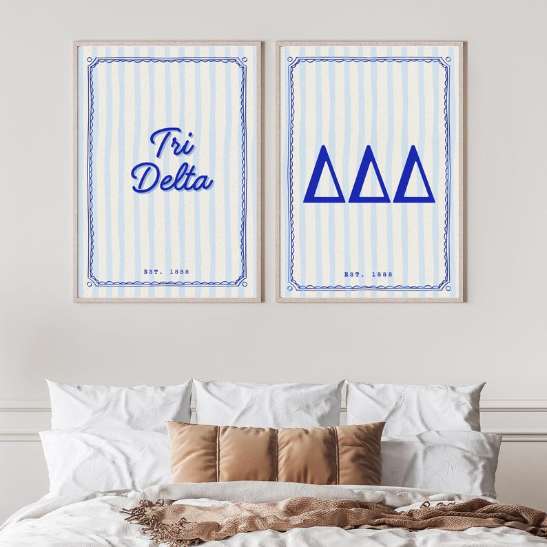Tri Delta Sorority Print: Blue Striped Greek Letter Wall Art (digital ...