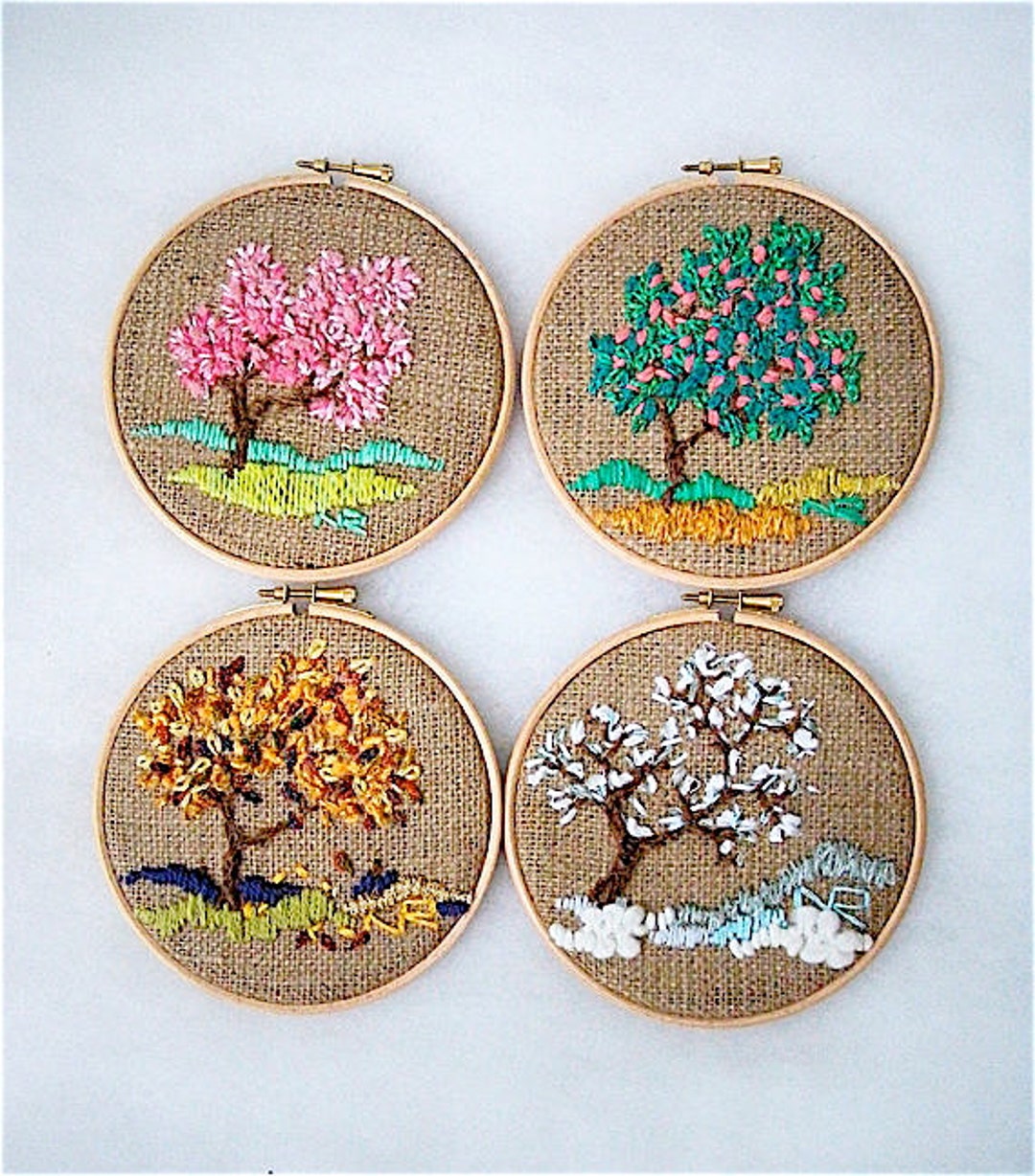 Four Seasons Hoop Art, Handmade Embroidery Hoop Art, Tapestry Hoop Art ...