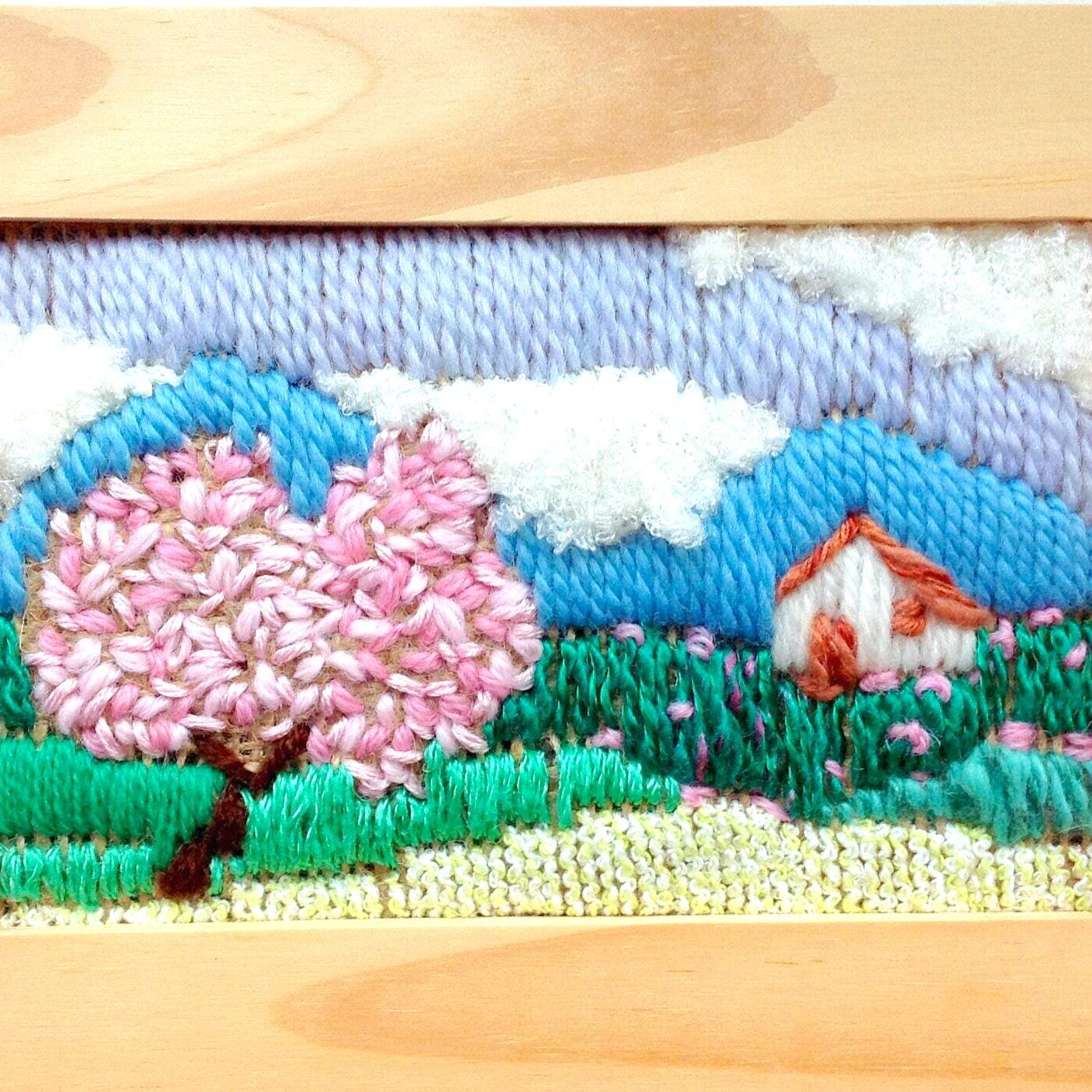 OOAK Spring Landscape Tapestry, Miniature Handmade Embroidery - Etsy