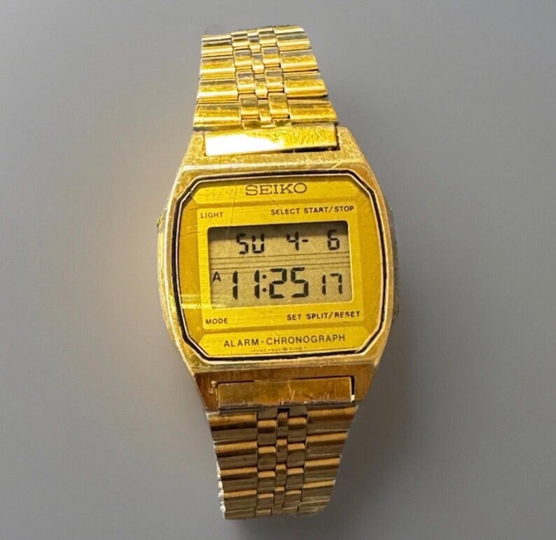 Vintage Seiko A904-5199 Gold Digital Watch | 1980s Alarm Chronograph ...