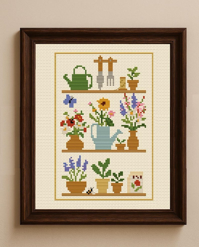 Ephemeral Blooming Cross Stitch Pattern! Vintage Vibe Part of Shelves Collection- Instant PDF ...