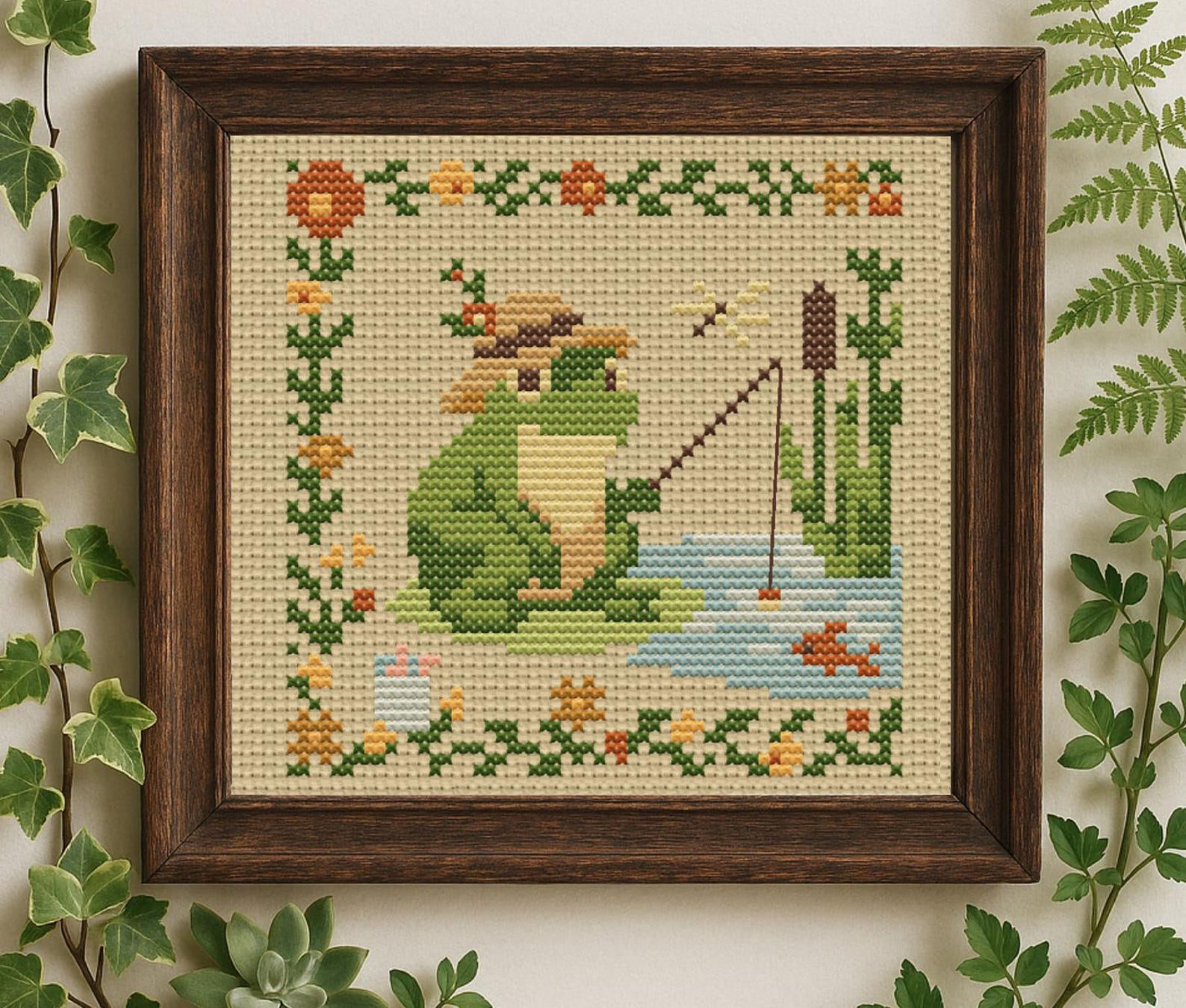 Frog Fishing Cross Stitch Pattern: Summer Lake Scene (PDF Download) - Etsy