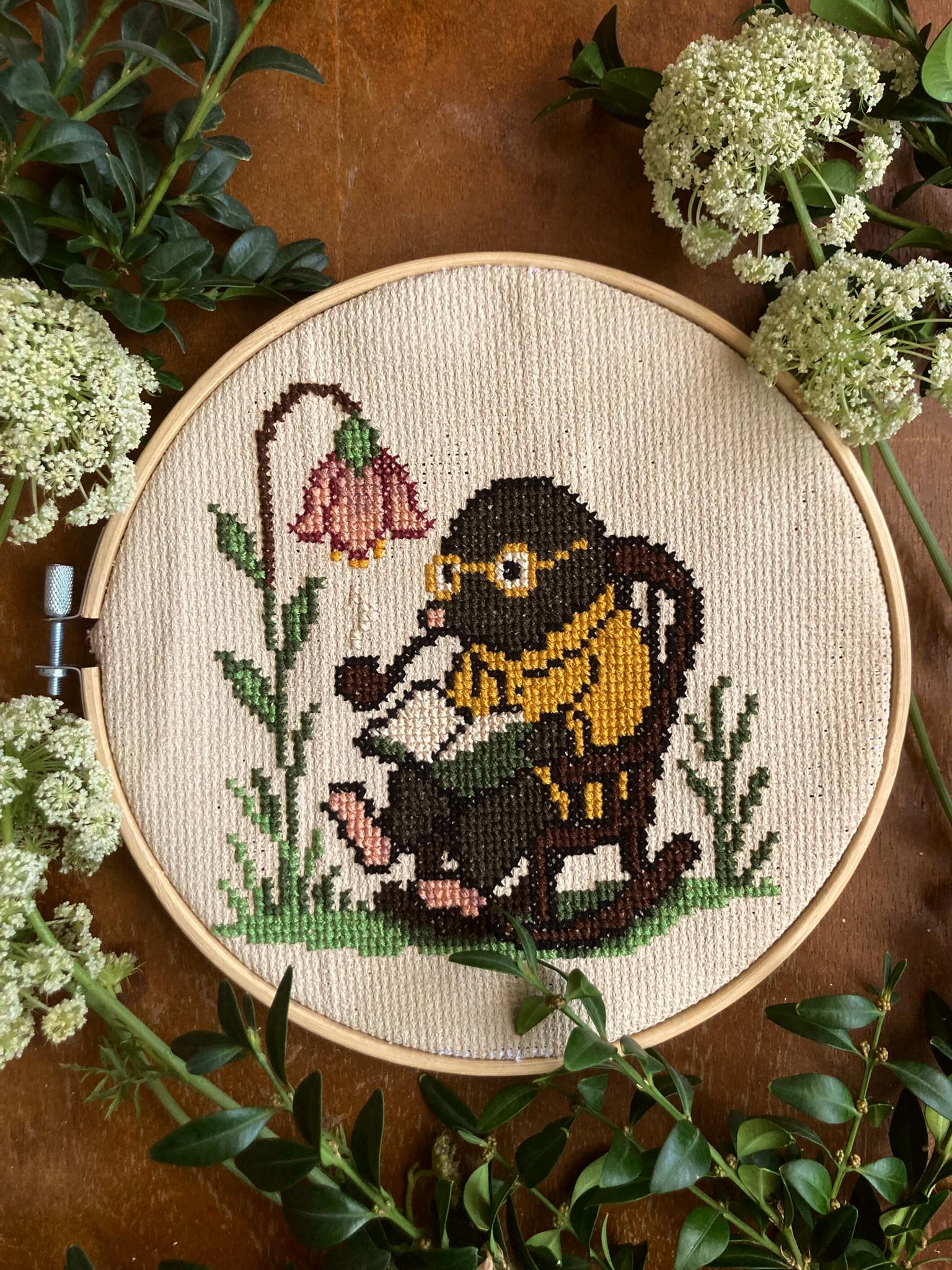 Cottagecore Mole Reading Cross Stitch Pattern: Acorn & Aria Collection ...