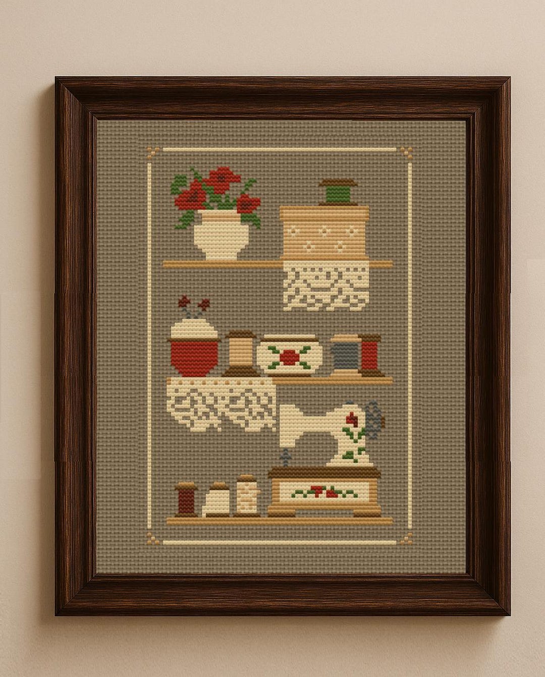 Delicate Damsel Cross Stitch Pattern: Vintage Sewing Machine Embroidery ...