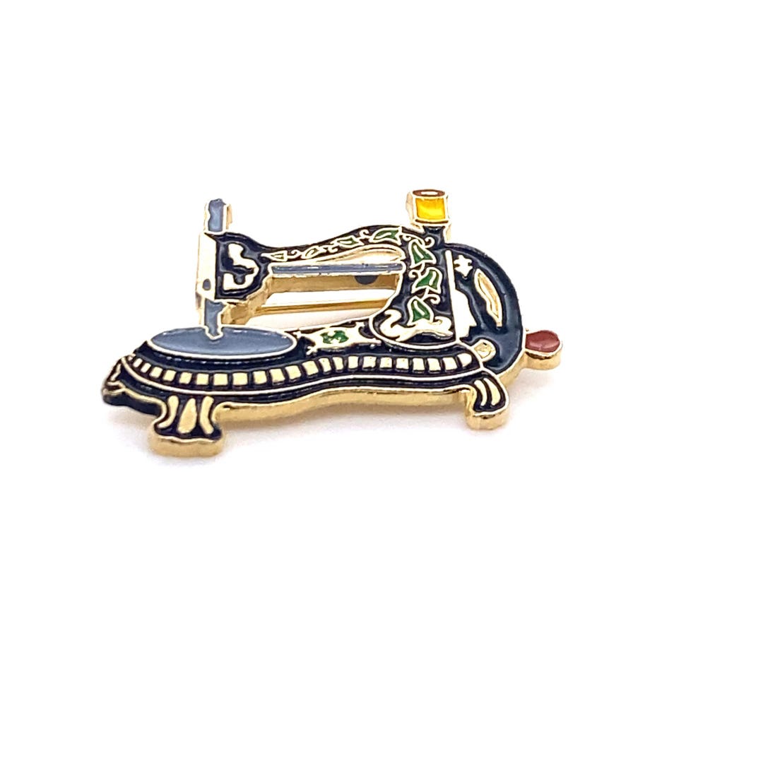 Vintage Gold Enameled Brooch 1879 Jones Sewing Machine Theme - Etsy