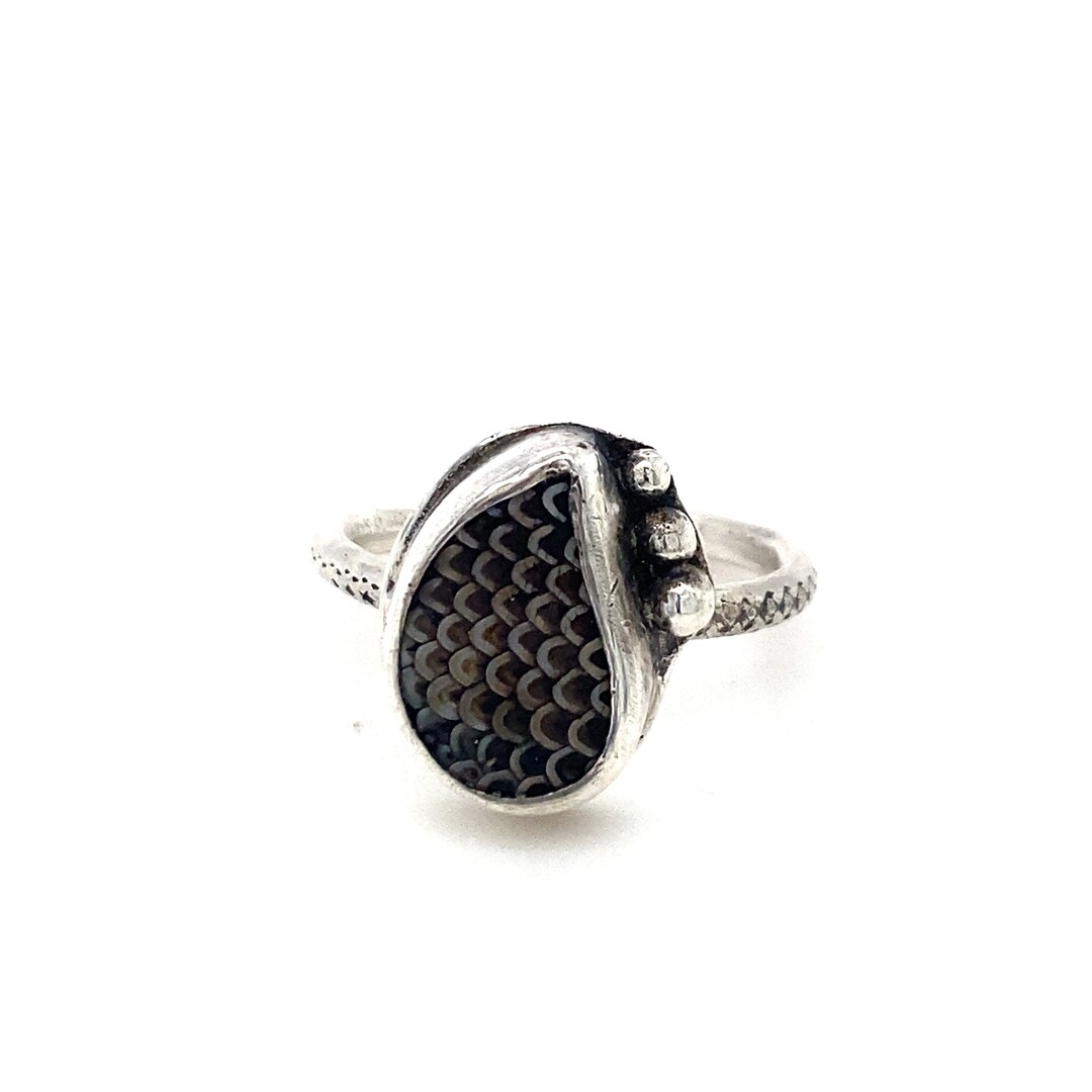 Vintage Sterling Silver and Snake Skin Agate Ring - Etsy