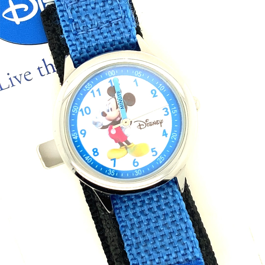 Kids Vintage Disney Mickey Mouse Tell Time Blue Velcro Strapped Wrist ...