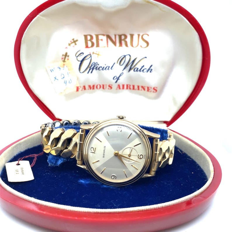 Vintage Men's Wrist Watch Gold Benrus Air Chief Pilot With Original ...