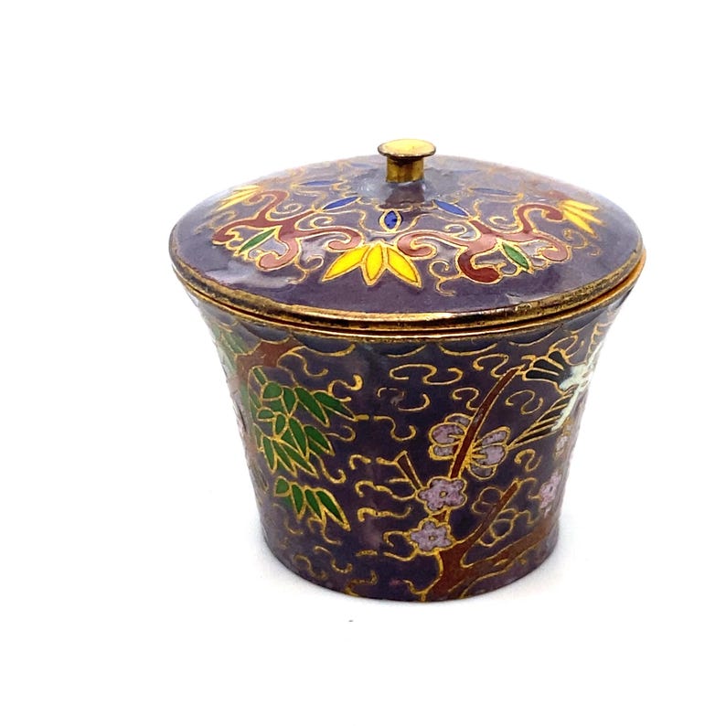 Vintage Trinket or Snuff Box Chinese Cloissone With Flowers and Birds ...