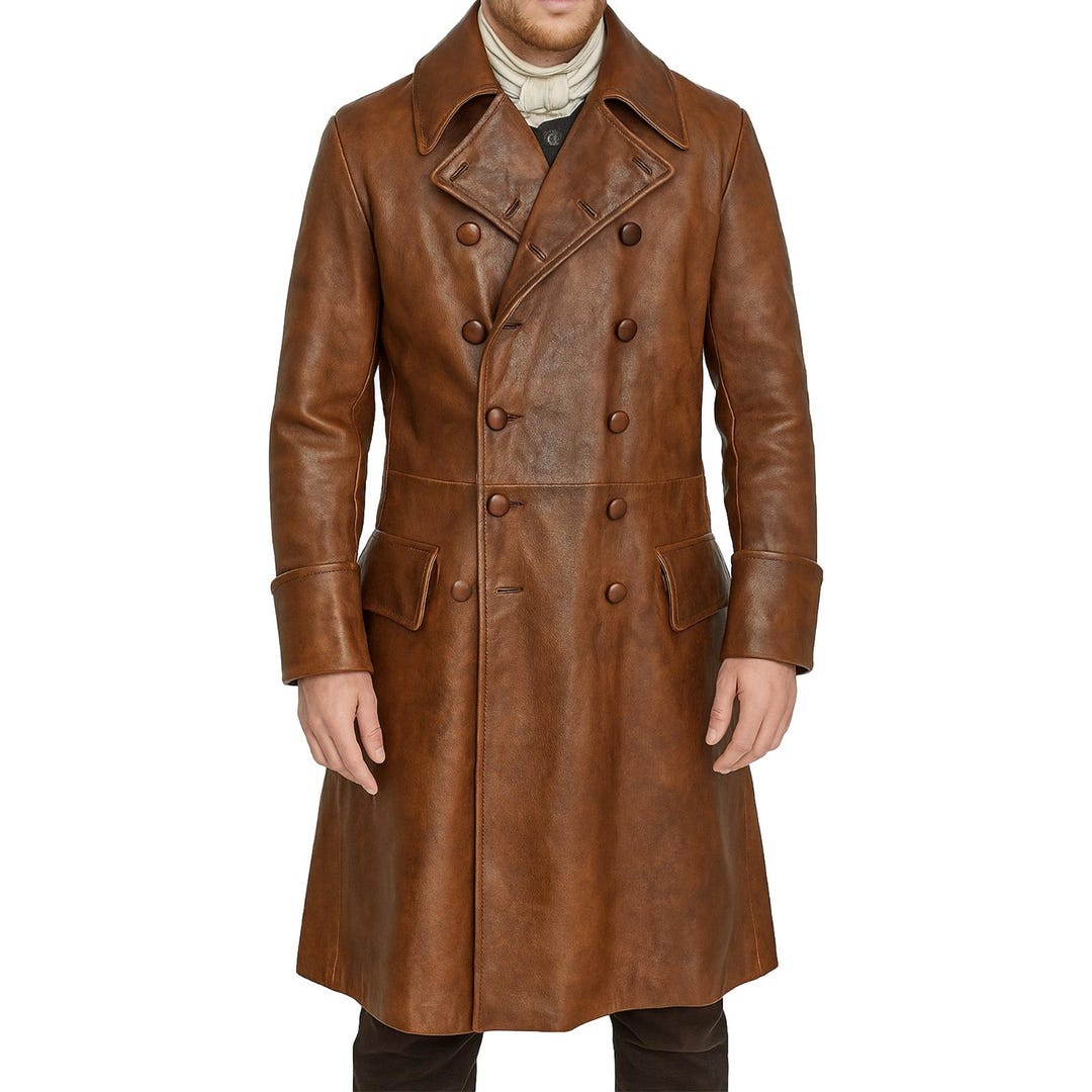 Handmade Men's Vintage Style Coat, Leather Trench Coat, Double-breasted ...
