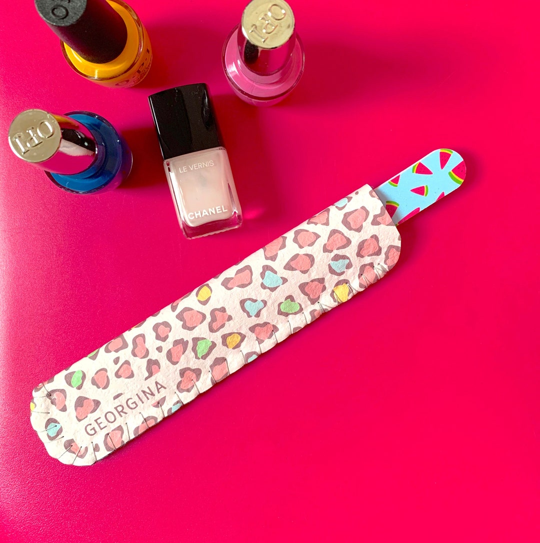 Personalised Pink Leopard Print Nail File Holder for Emery Boards Gift ...