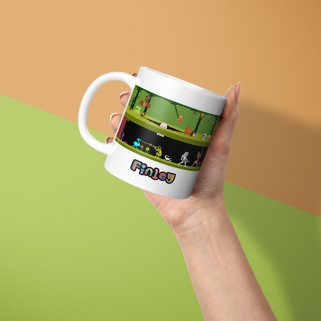 Kids Gamer Mug With Personalised Name / Childs Retro Game Characters ...