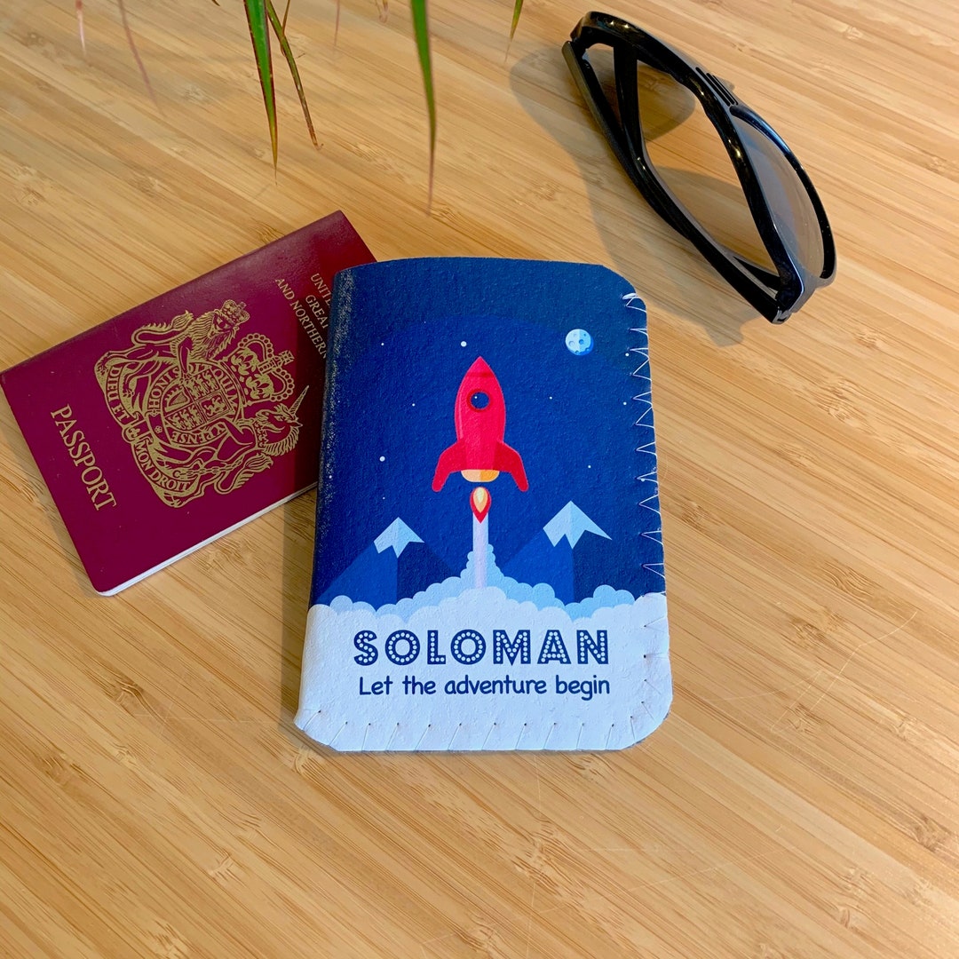 Personalised Kids Passport Holder, Child's Space Rocket Passport Cover ...