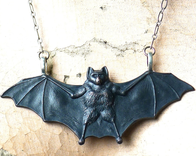 Black Batty // Large Blackened Brass Bat Necklace Goth Gothic Nugoth ...