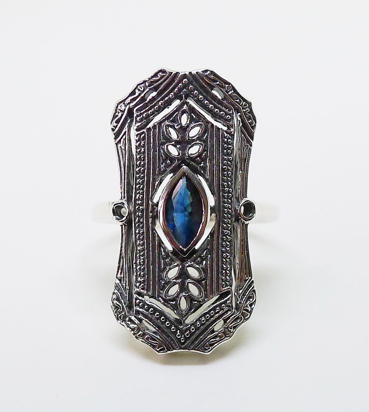 Art Deco Style Sterling Silver Ring Natural Sapphire Victorian | Etsy