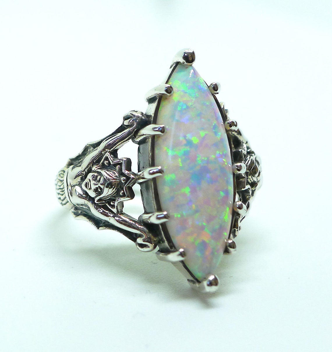 Incredible Art Nouveau Mermaid Opal Ring in Sterling Silver | Etsy