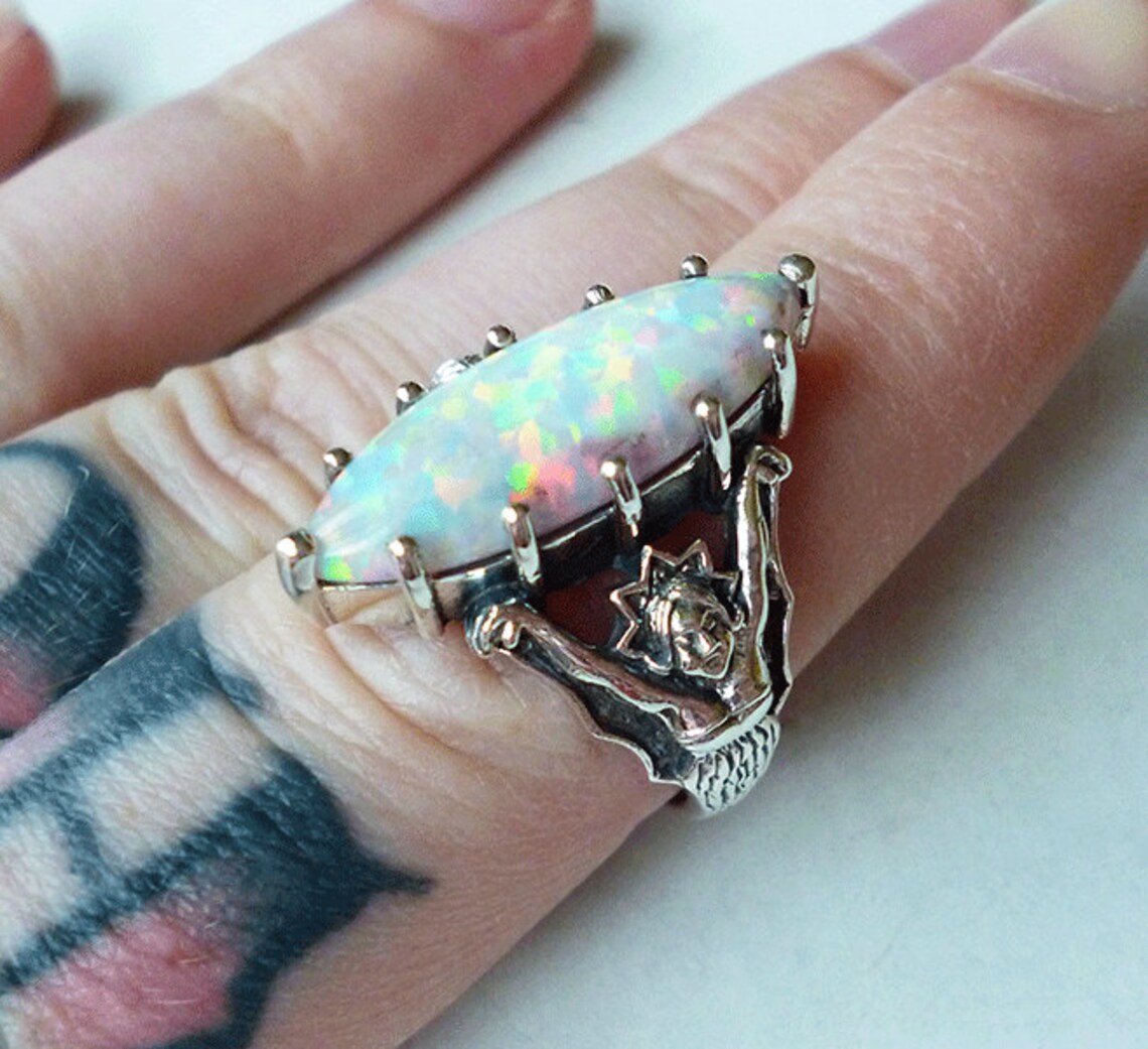 Incredible Art Nouveau Mermaid Opal Ring in Sterling Silver | Etsy