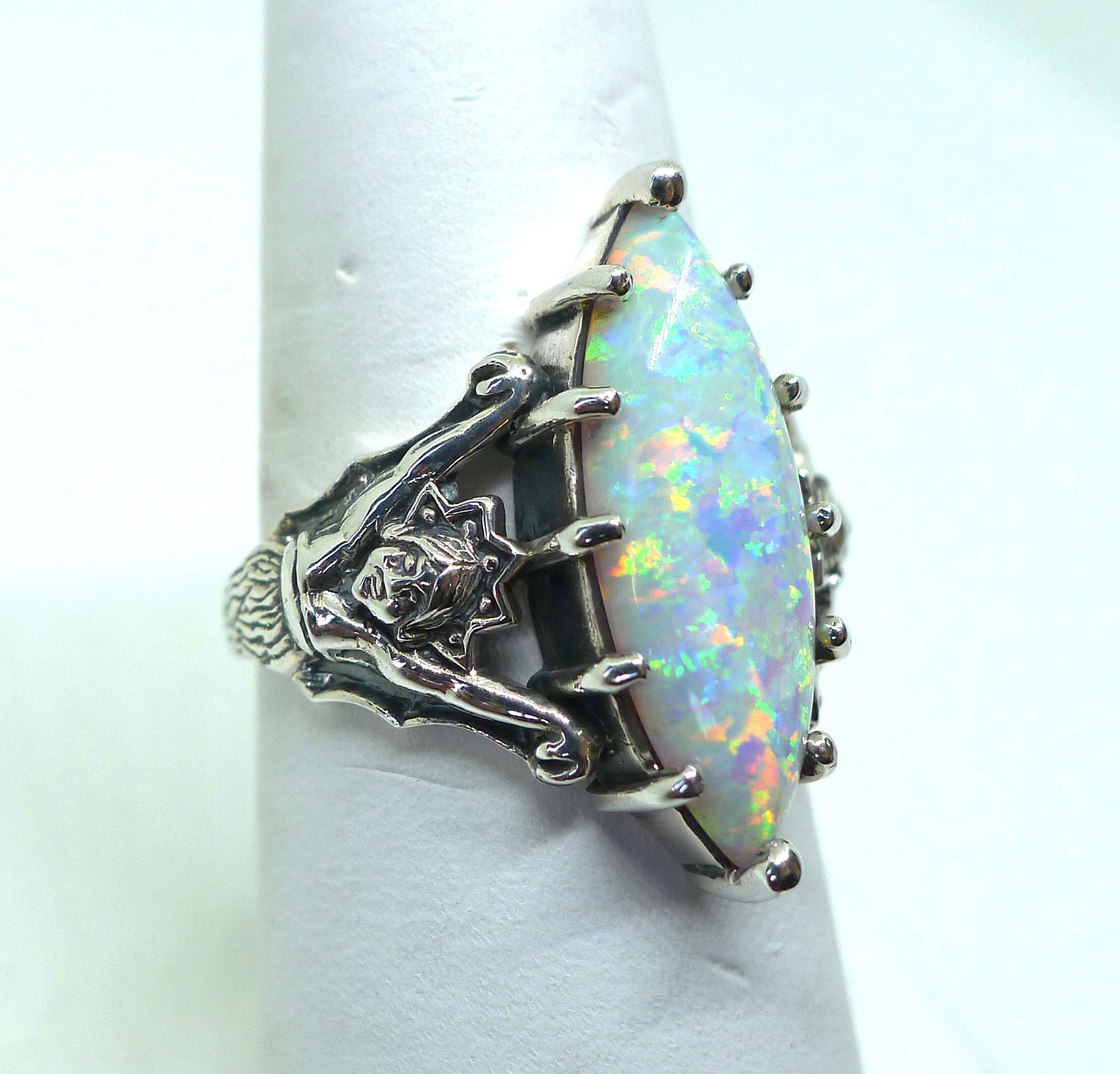 Incredible Art Nouveau Mermaid Opal Ring in Sterling Silver | Etsy