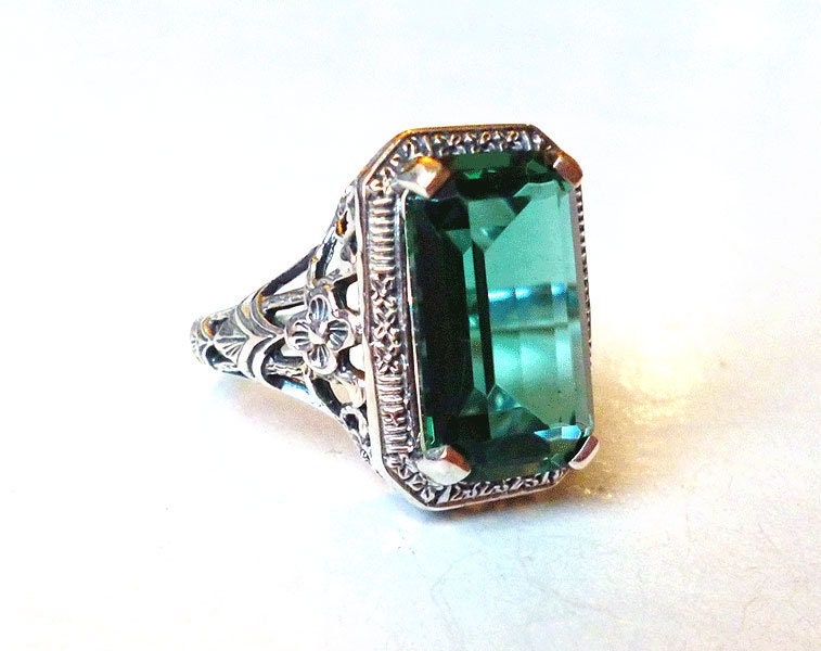 Stunning 6ct Emerald Sterling Silver Antique Style Ring // - Etsy