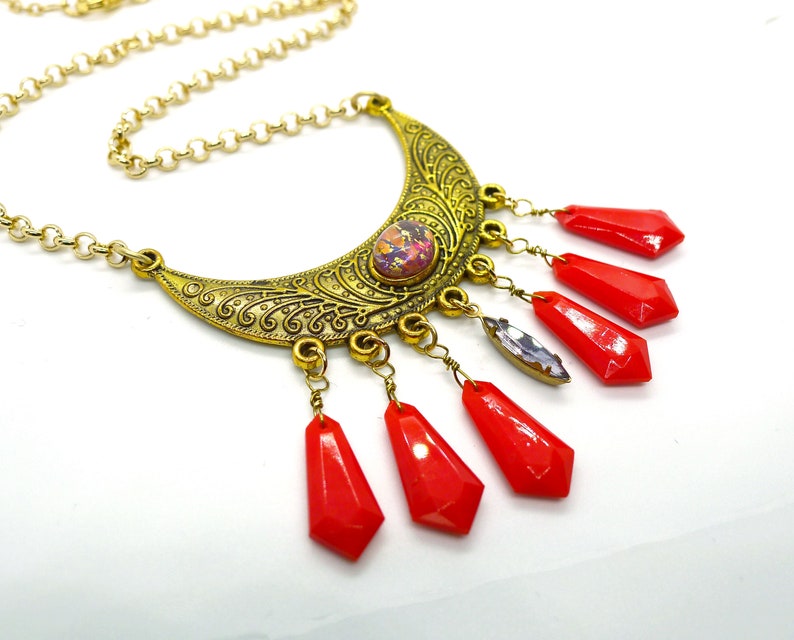 Gypsy Fringe // Gold Crescent Statement Necklace W/ Vintage | Etsy