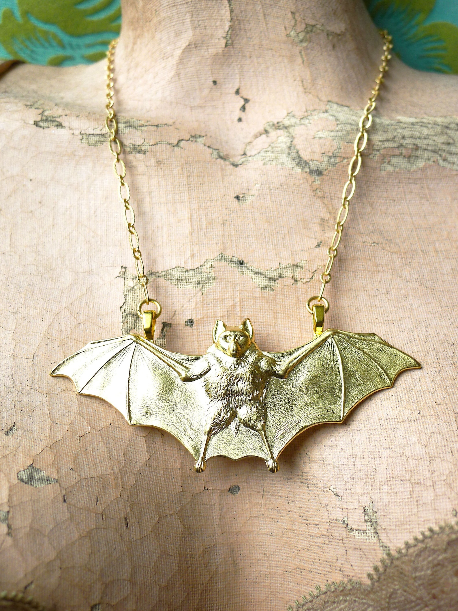 Gold Batty // Large Gold Bat Necklace on Gold Plated Chain - Etsy