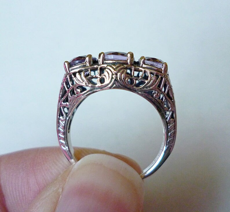 Gorgeous 3 Stone Natural Brazilian Amethyst Antique Style Ring | Etsy