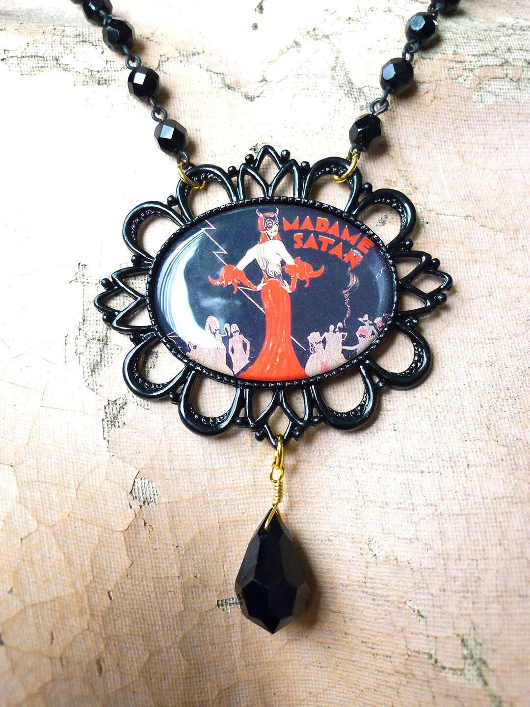 Madame Satan // Art Deco Style Madame Cameo All Black Frame Teardrop ...