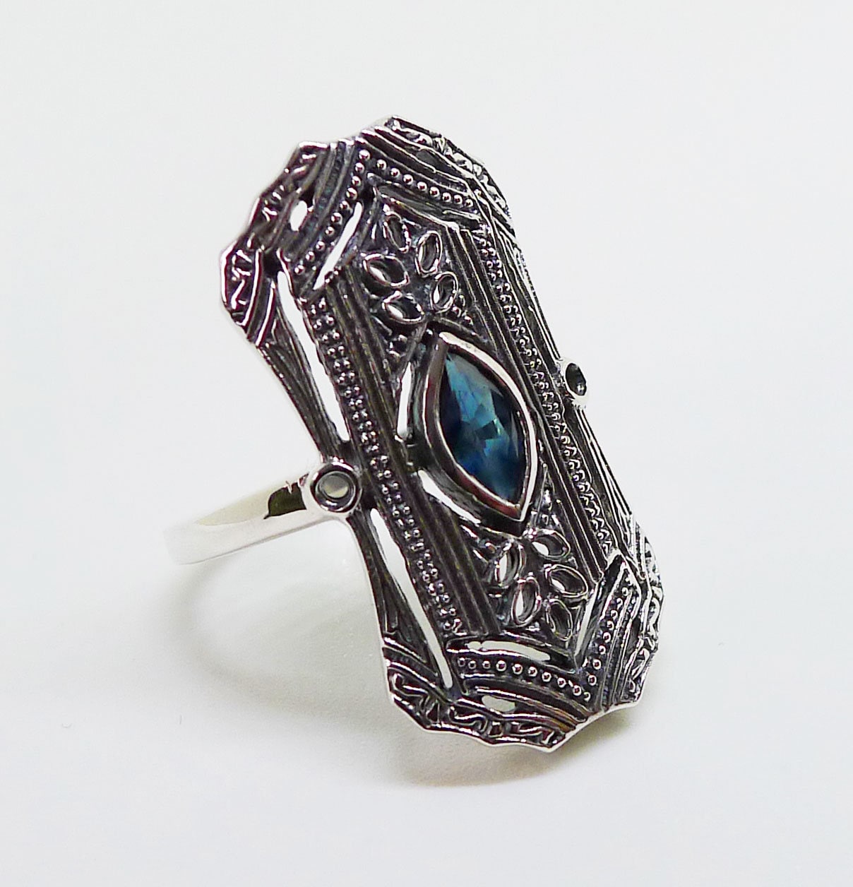 Art Deco Style Sterling Silver Ring Natural Sapphire Victorian | Etsy