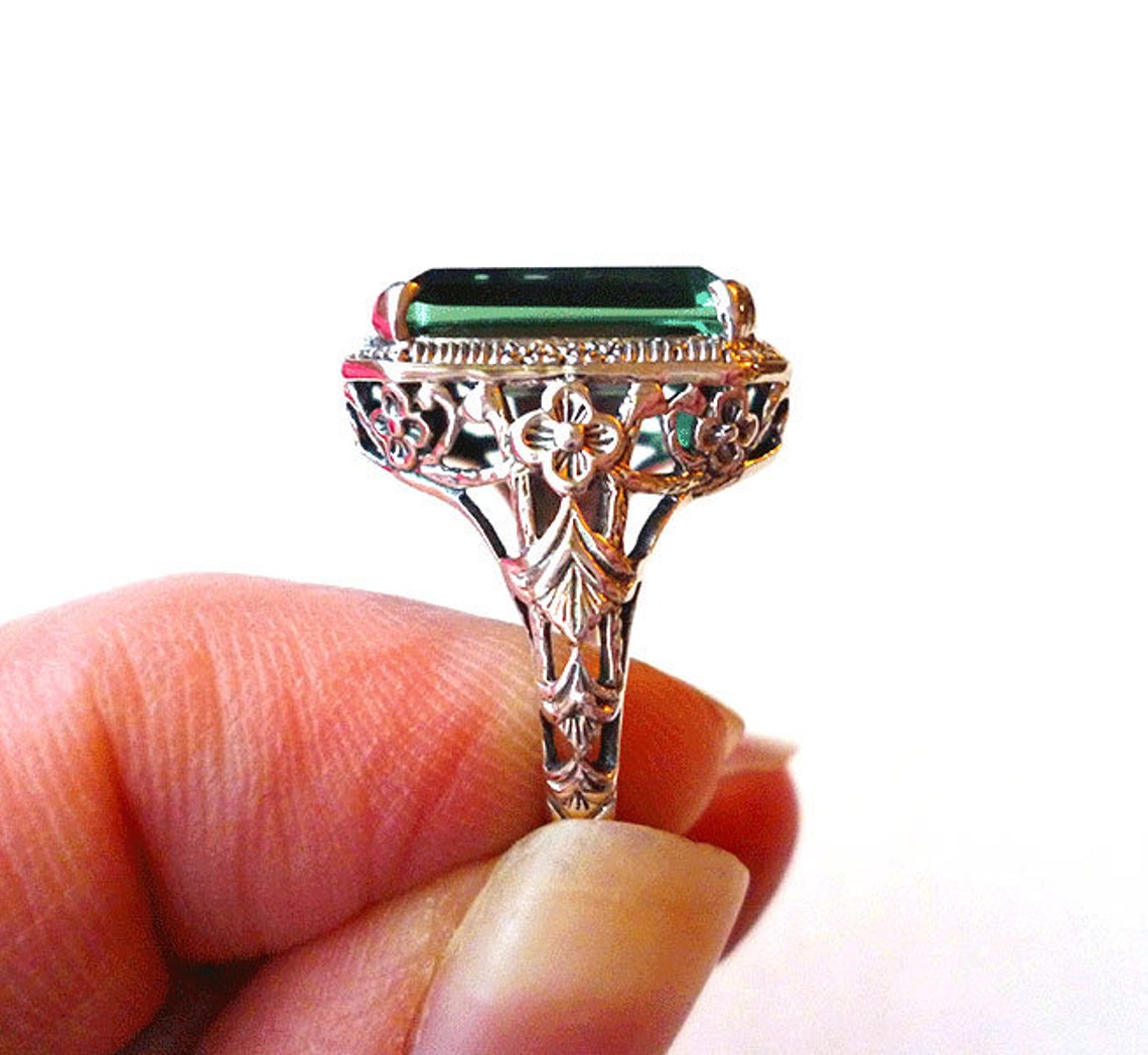 Stunning 6ct Emerald Sterling Silver Antique Style Ring // | Etsy