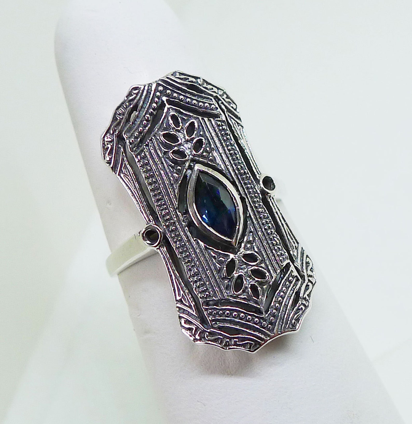 Art Deco Style Sterling Silver Ring Natural Sapphire Victorian | Etsy