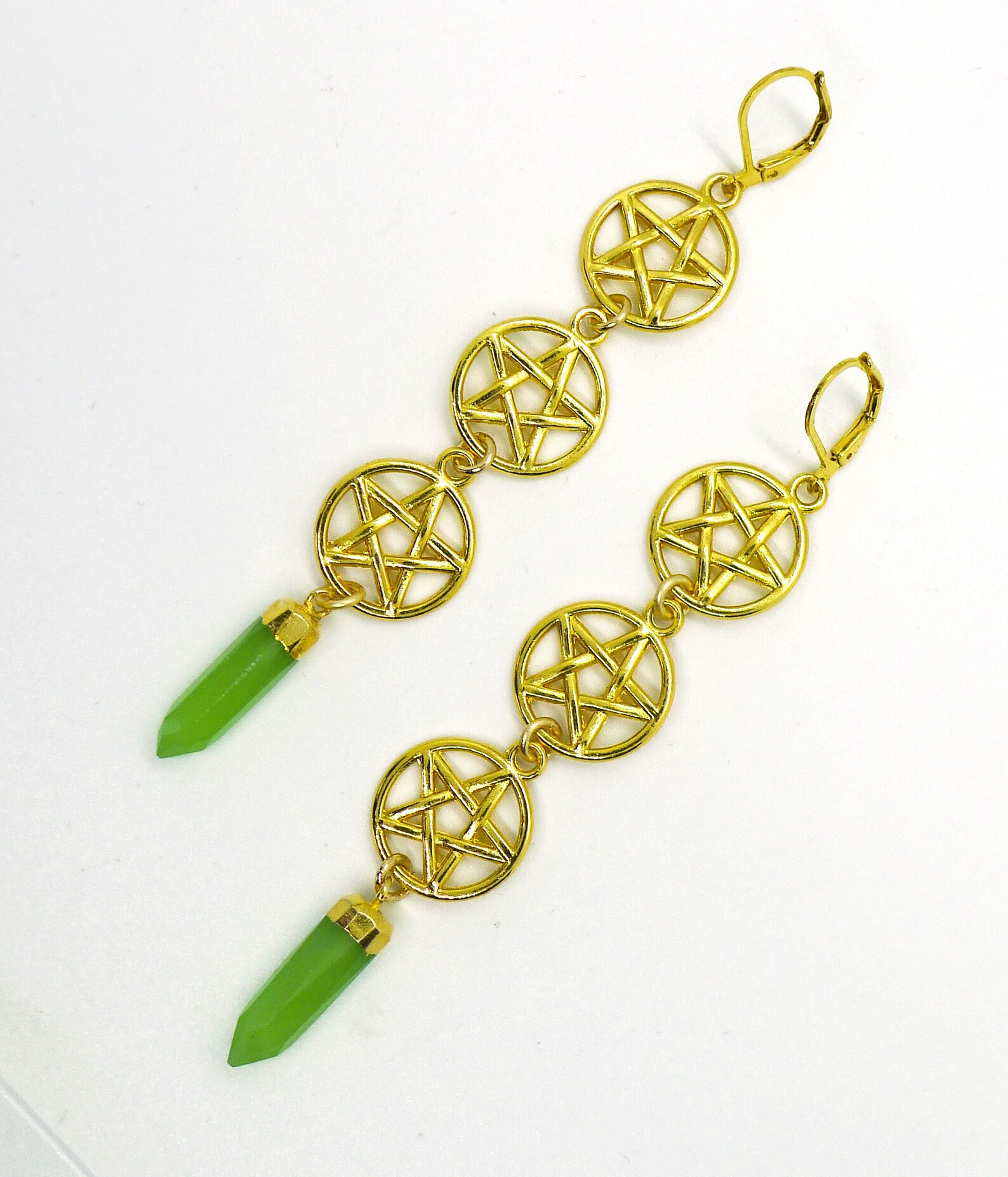 Green Fairy // Triple Gold Pentacle Earrings W/ Chrysoprase Points in ...