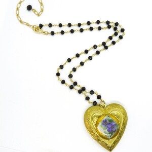 Violet Locket // 1900s Porcelain Hand Painted Victorian Floral Cameo on ...