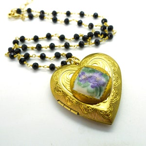 Violet Locket // 1900s Porcelain Hand Painted Victorian Floral Cameo on ...