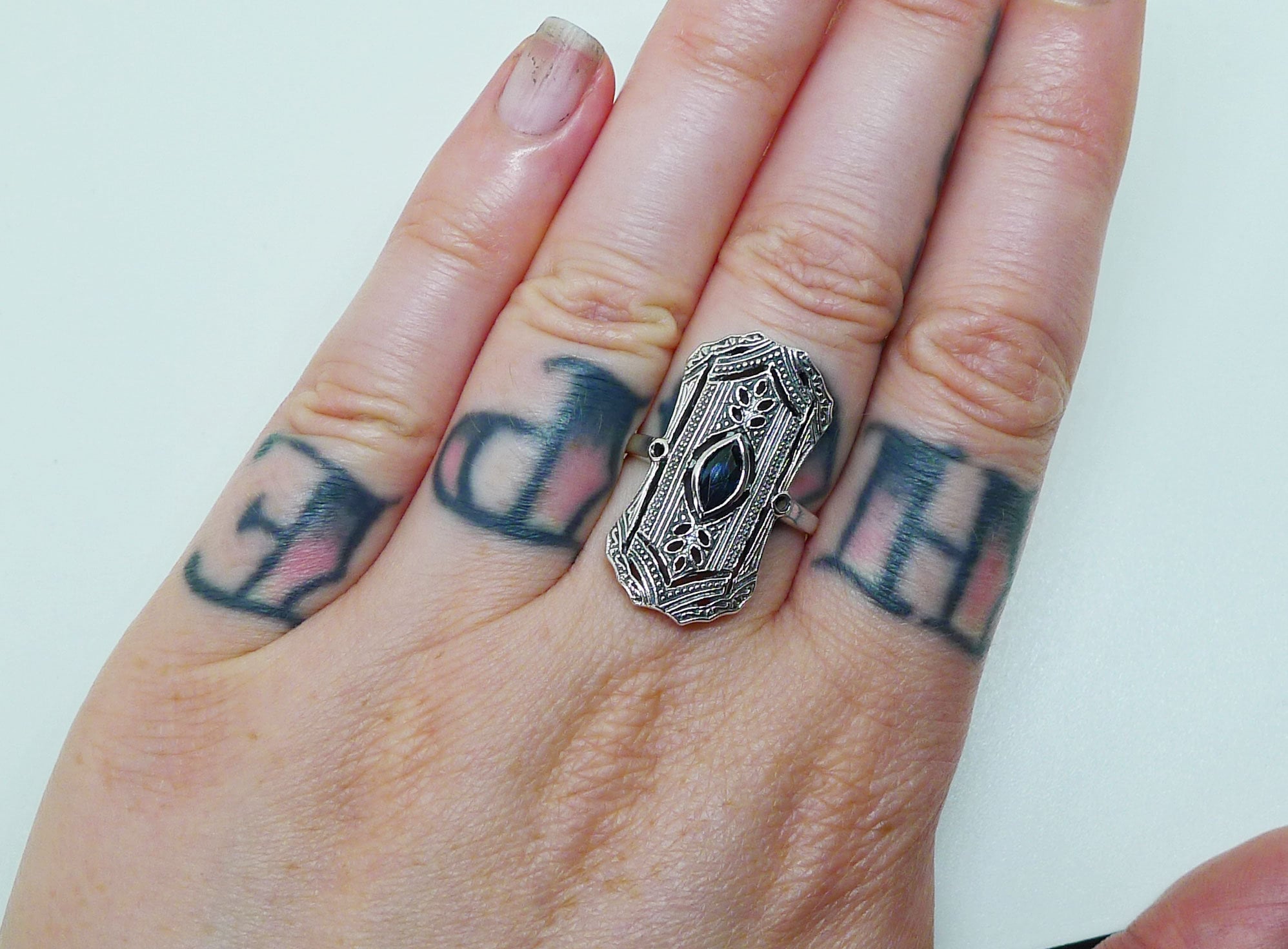 Art Deco Style Sterling Silver Ring Natural Sapphire Victorian | Etsy