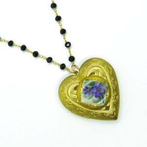 Violet Locket // 1900s Porcelain Hand Painted Victorian Floral Cameo on ...