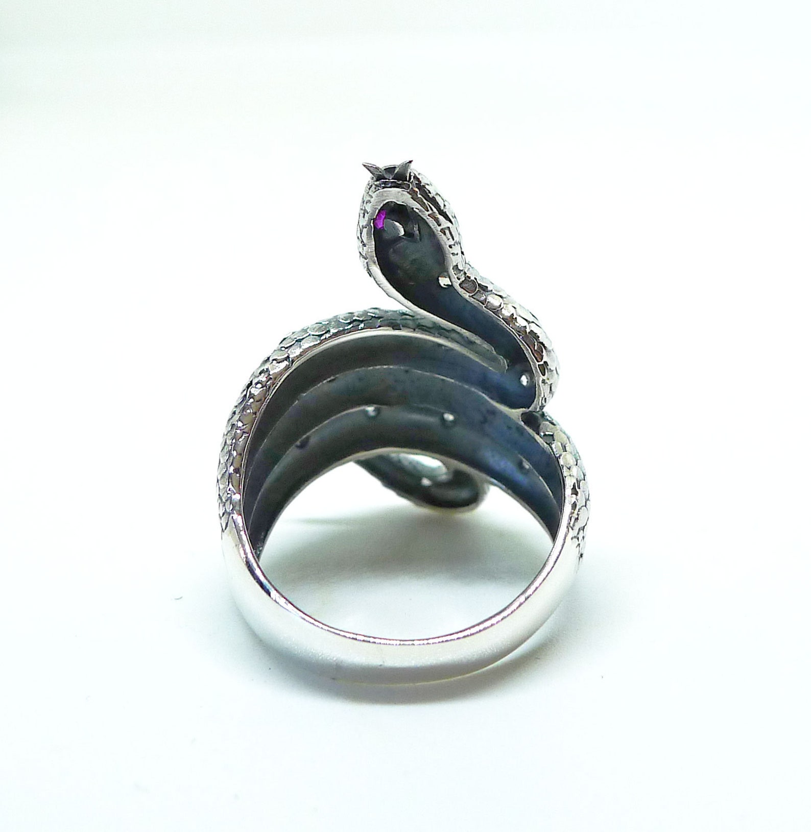 Sterling Silver Snake Ring With Ruby Eyes and White Topaz // - Etsy