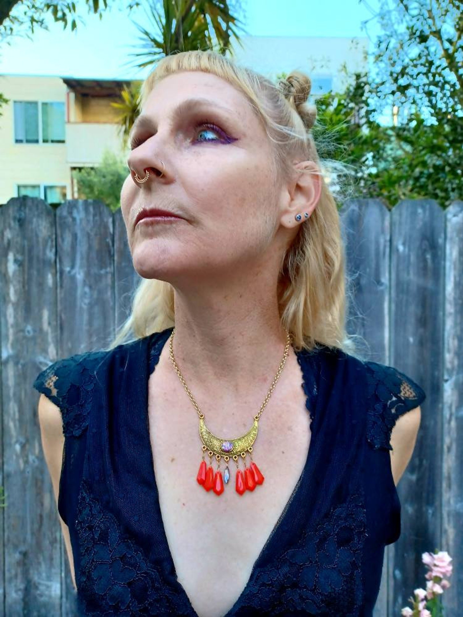 Gypsy Fringe // Gold Crescent Statement Necklace W/ Vintage | Etsy