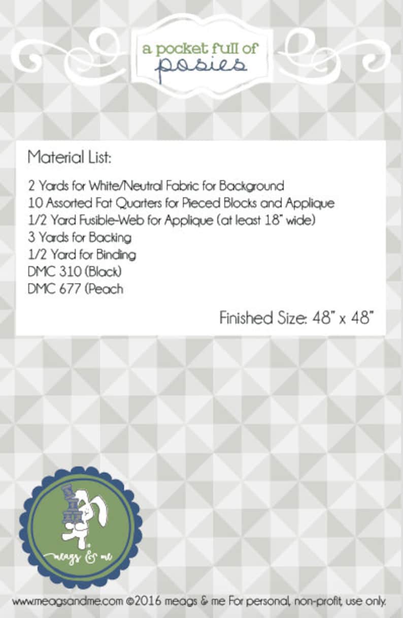 Instant Download: Pocket Full of Posies PDF Quilt Pattern - Etsy