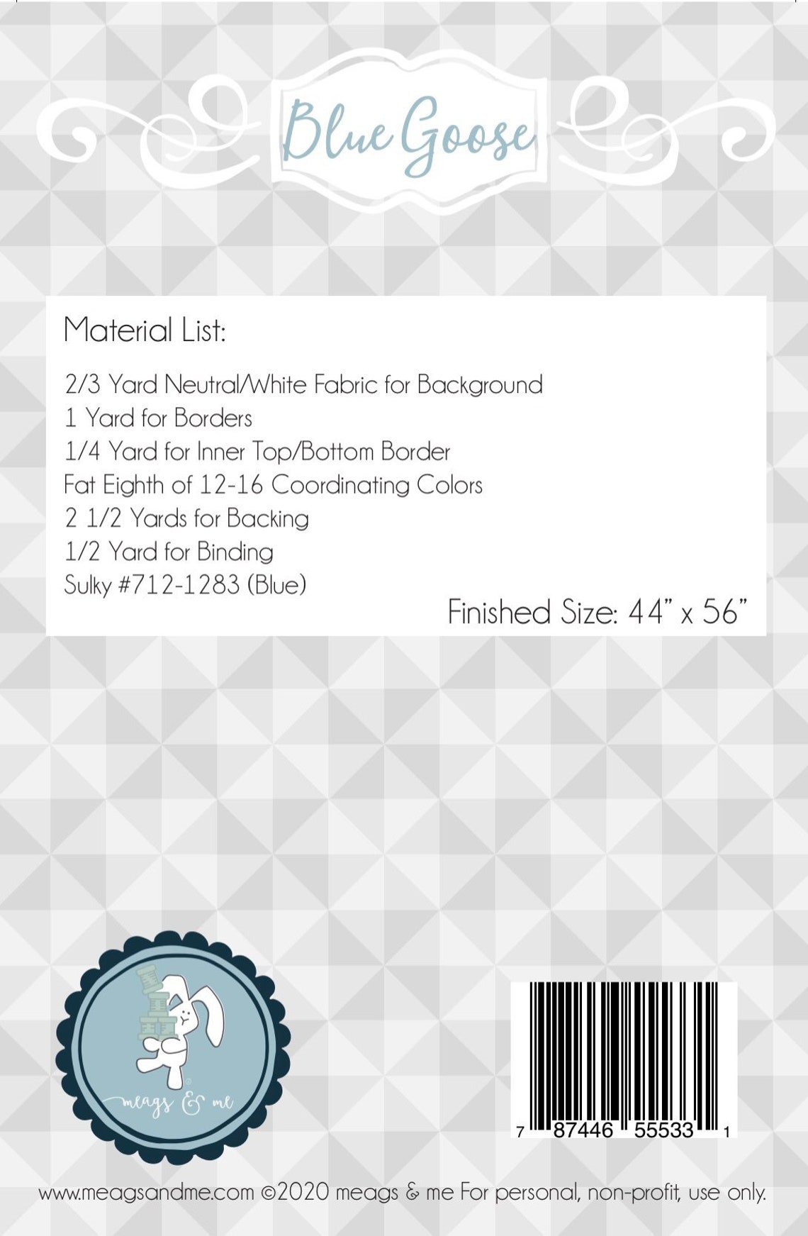 Instant Download: Blue Goose Quilt for Hand Embroidery. Blue - Etsy