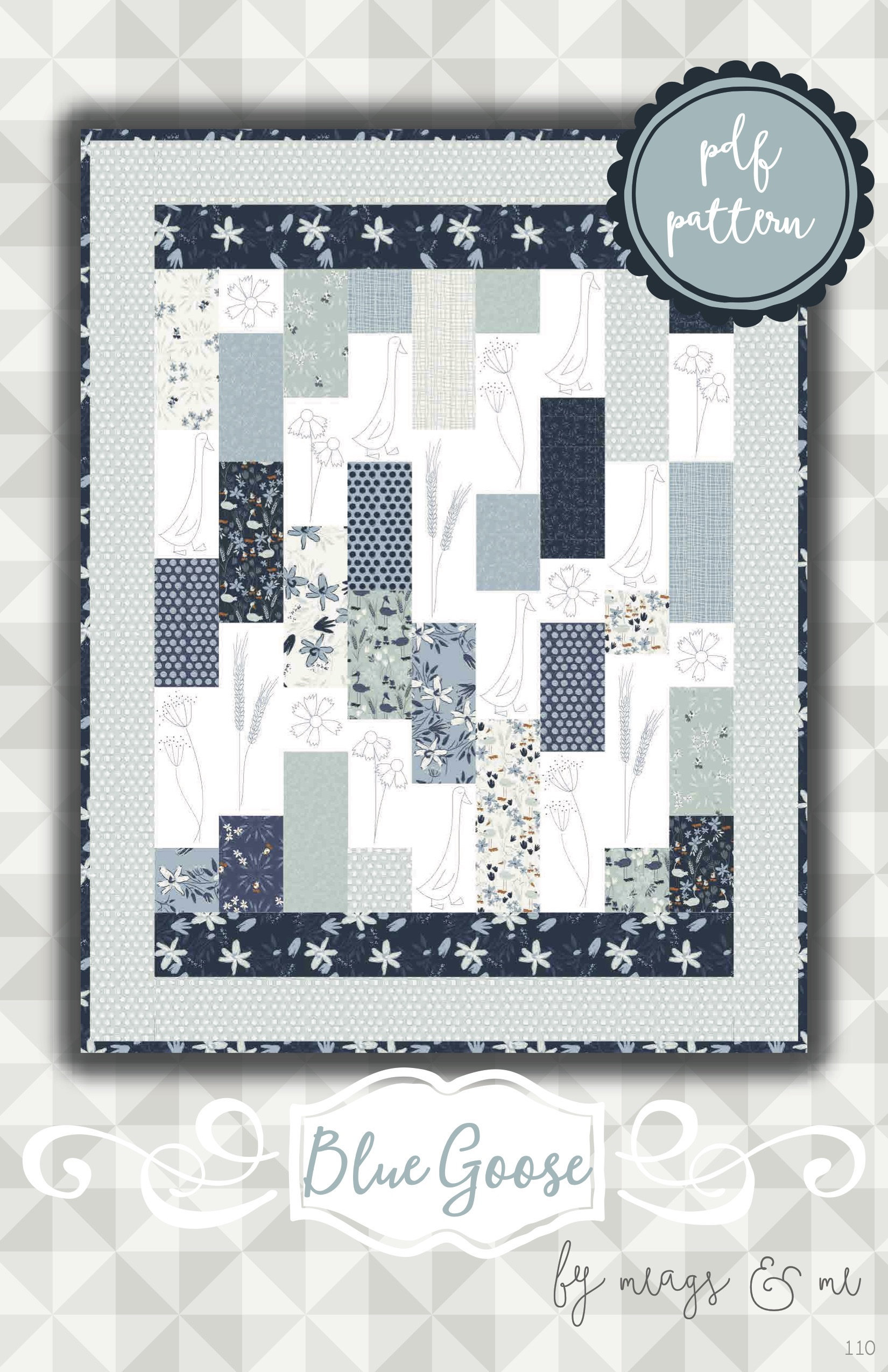 Instant Download: Blue Goose Quilt for Hand Embroidery. Blue - Etsy