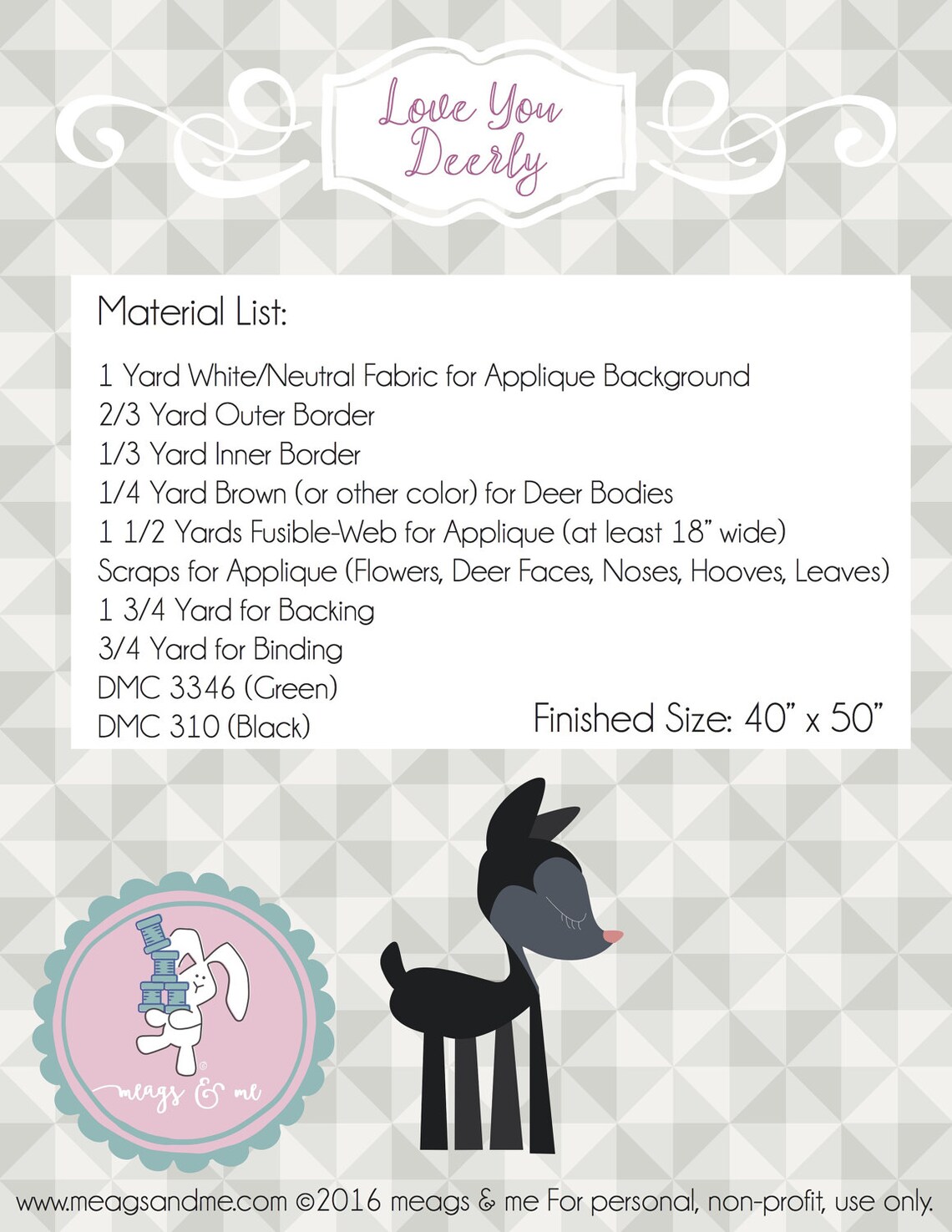 Instant Download- Love You Deerly Quilt Pattern. Panel Quilt. Deer ...