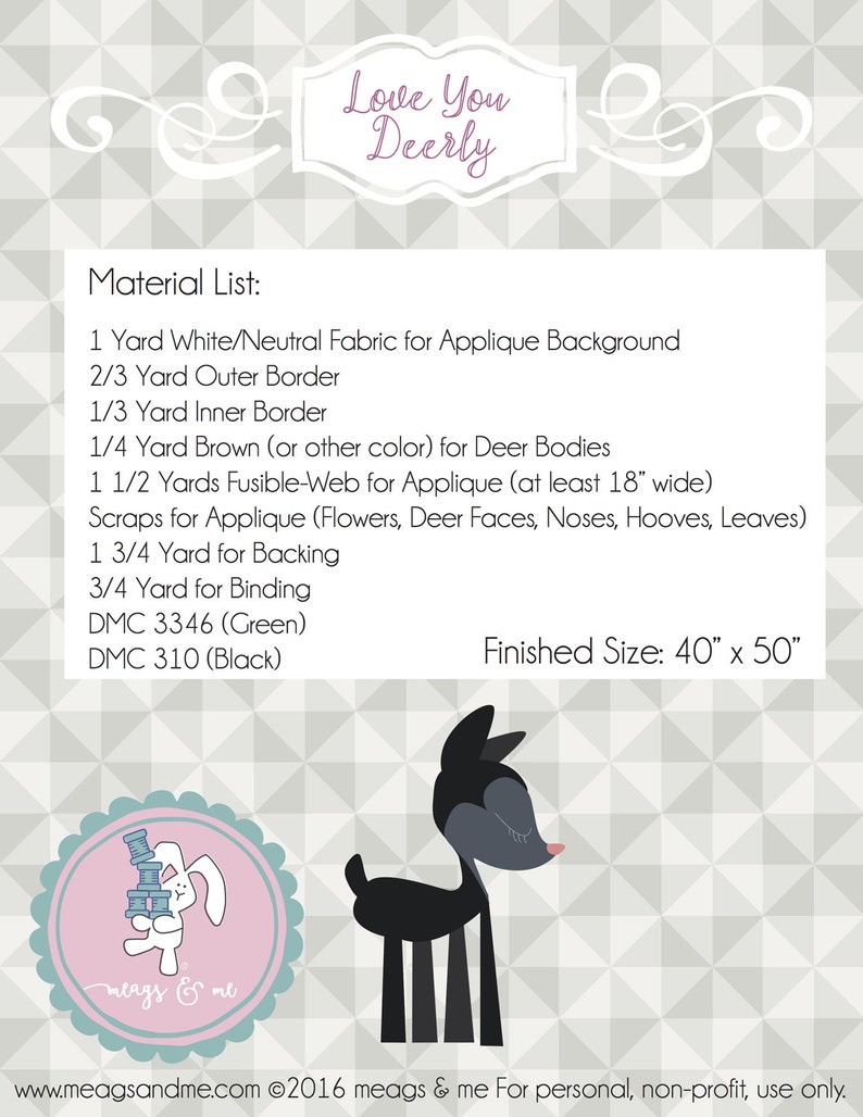 Instant Download- Love You Deerly Quilt Pattern. Panel Quilt. Deer ...