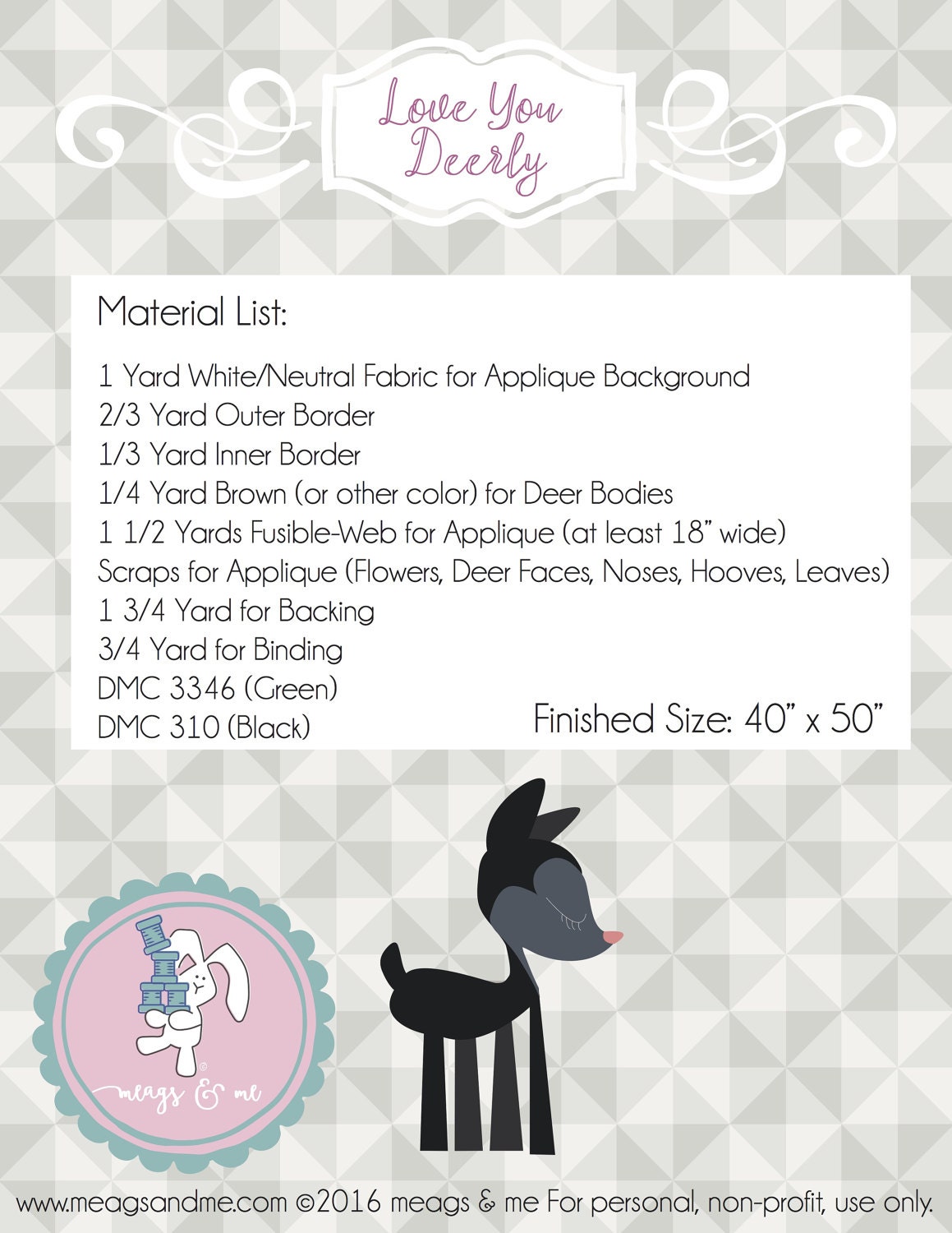 Instant Download- Love You Deerly Quilt Pattern. Panel Quilt. Deer ...