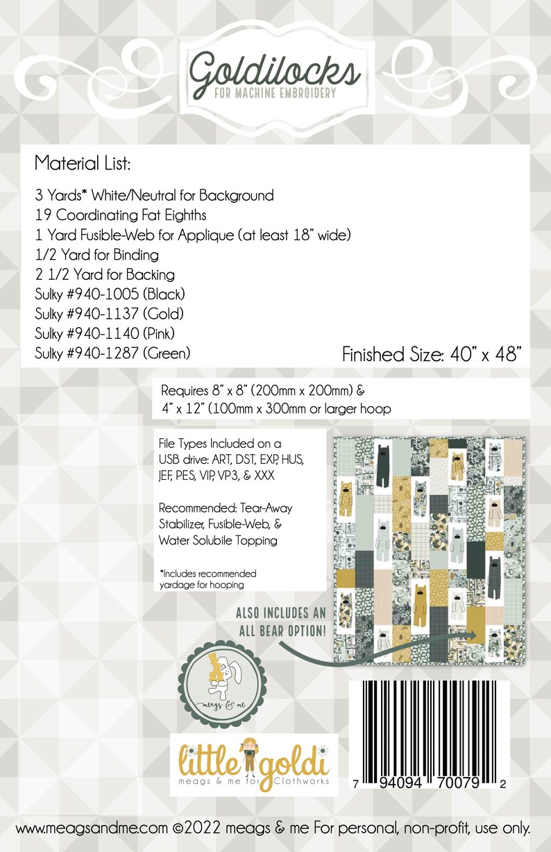 Instant Download: Goldilocks for Machine Embroidery. Little Goldi by ...