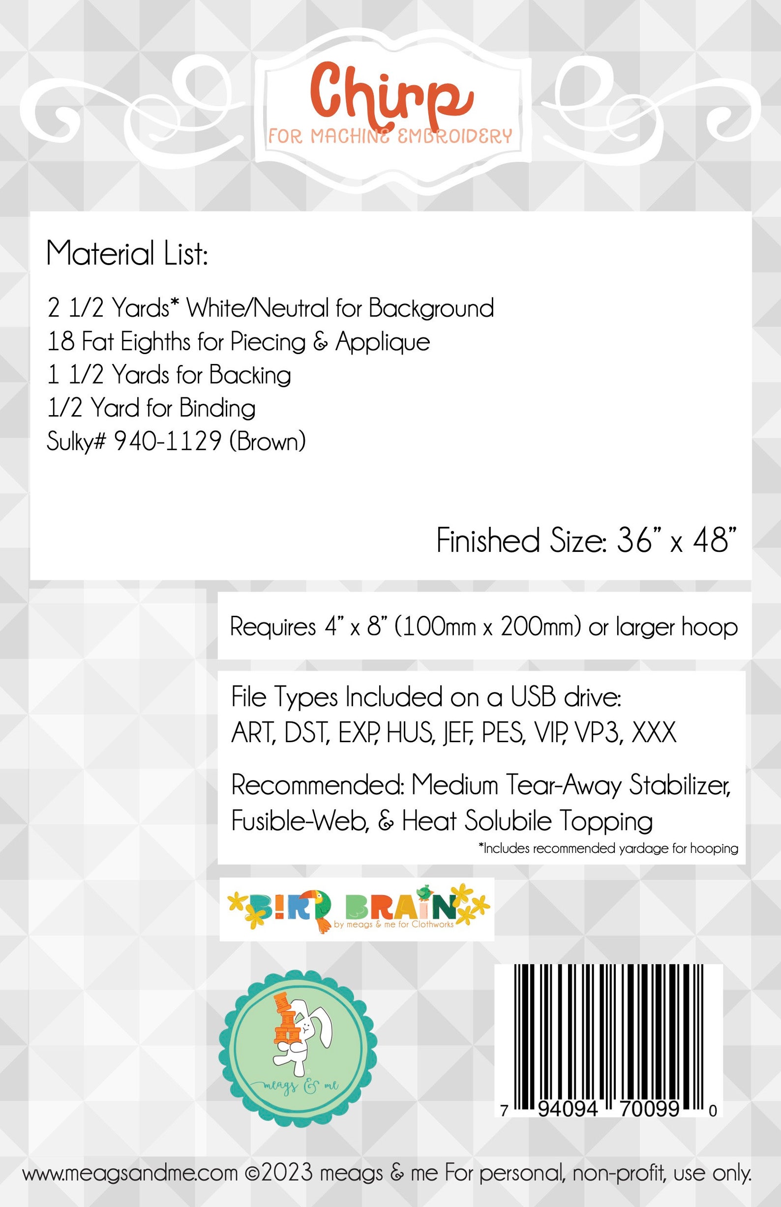 Instant Download: Chirp for Machine Embroidery - Etsy