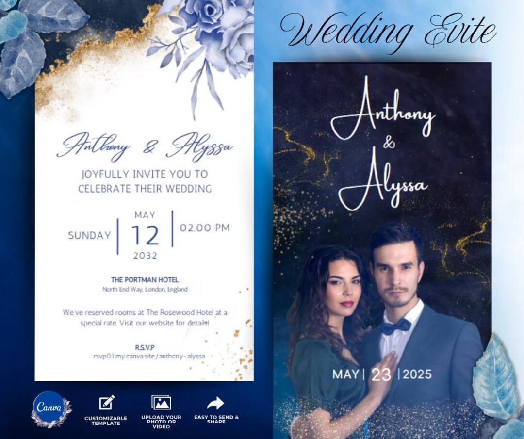 Glamorous Wedding Evite Template: Editable Canva Invitation (digital ...